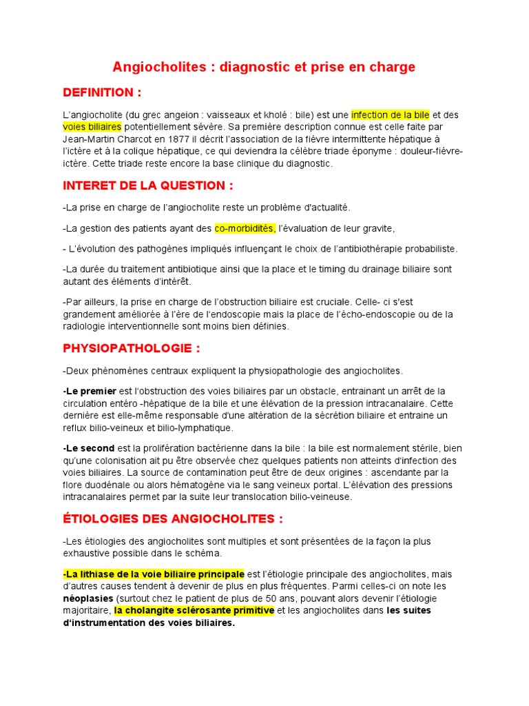 Diagnostic et prise en charge de l'angiocholite | PDF | Vésicule ...