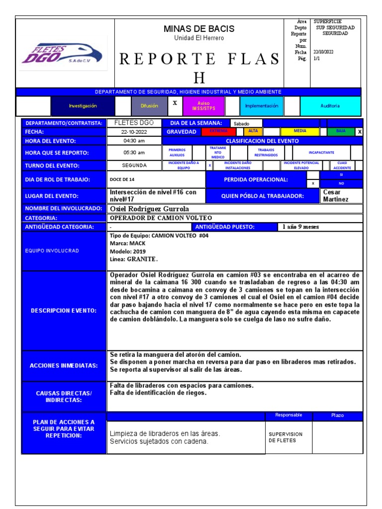 Formato Flash Incidente Osiel Rodriguez | PDF