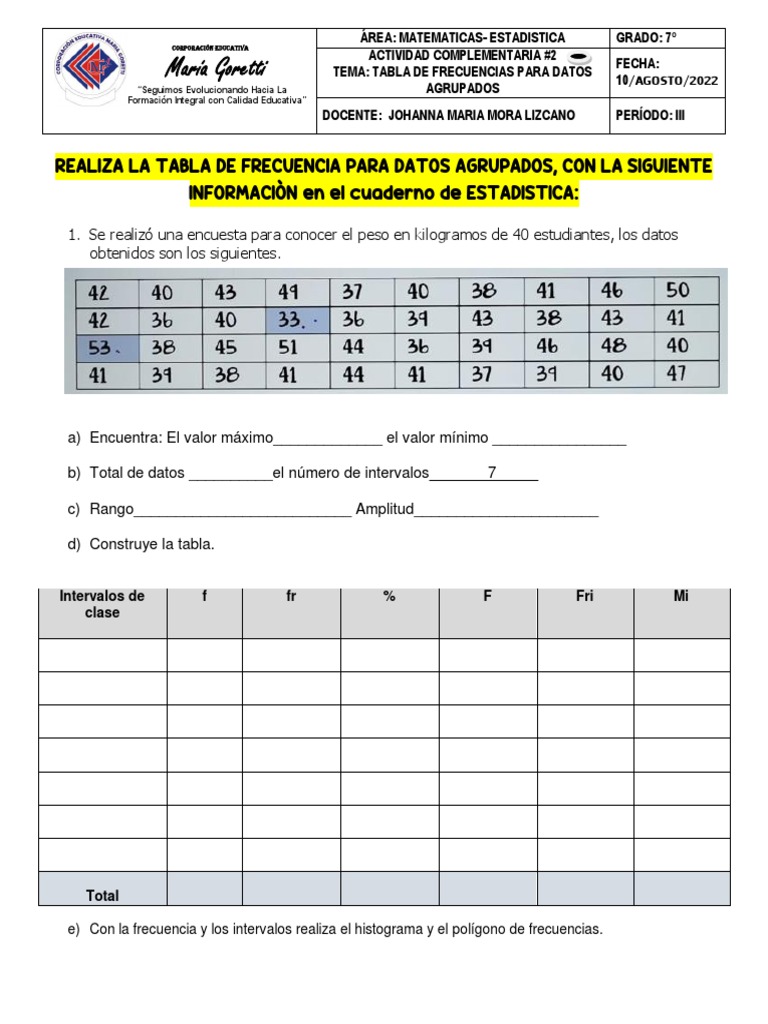 Actividad Complementaria # 2 Del 3P Tabla de Distribucion de Frecuencias para Datos Agrupados | PDF