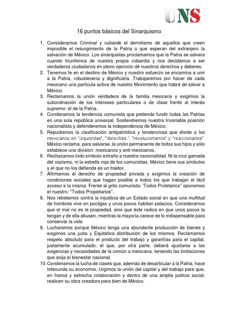 16 Puntos Básicos Del Sinarquismo-1 | PDF | México | Comunismo