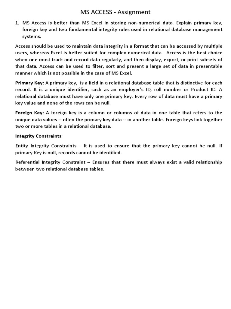 MS Access - Assignment | PDF | Relational Database | Databases