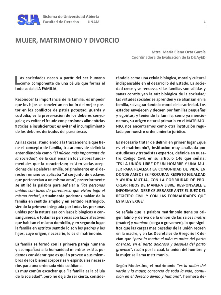Mujer Matrimonio y Divorcio | PDF | Divorcio | Matrimonio