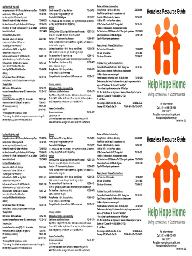Las Vegas Homeless Resource Guide | PDF | Clark County, Nevada | Nevada