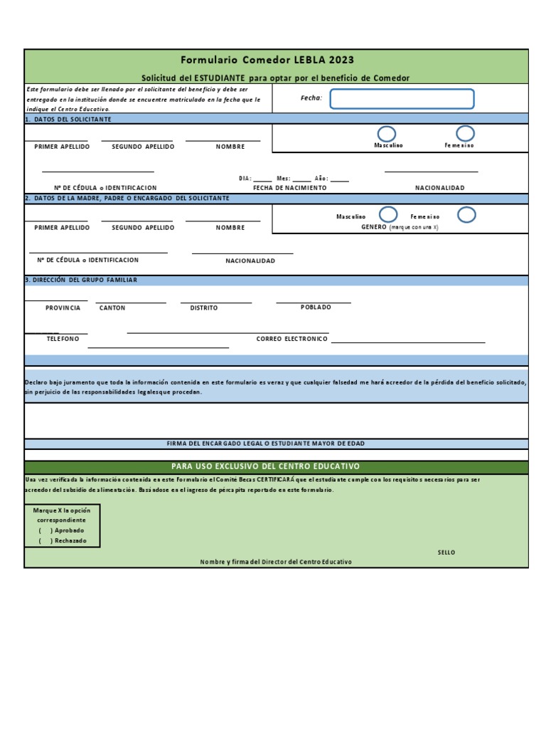 Solicitud de beca de comedor estudiantil | PDF | Pobreza | Pobreza e indigencia
