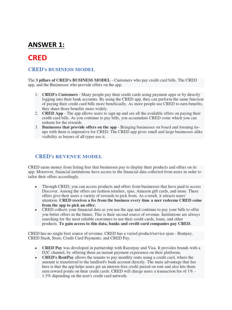 CRED's Revenue Model and Business Insights | PDF | Credit Card ...