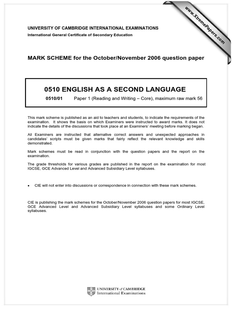Paper 1 Cambridge IGCSE Nov. 2006:11 MS | PDF | Linguistics | Human ...