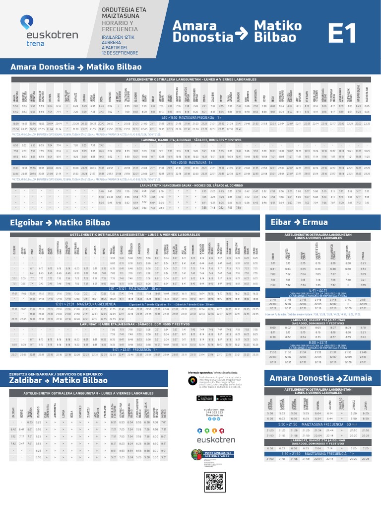 Euskotren - E1 - Amara - Matiko-CARTEL - 50x70cm - INVIERNO 2022 ...