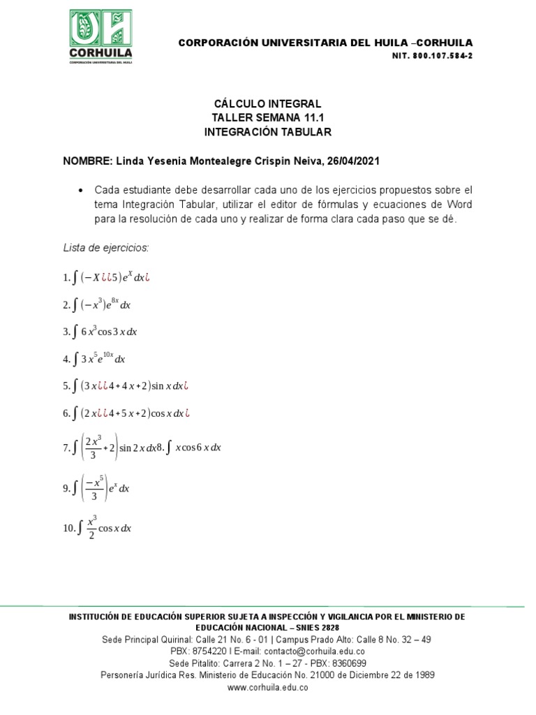 Ejercicios de Integración Tabular | PDF