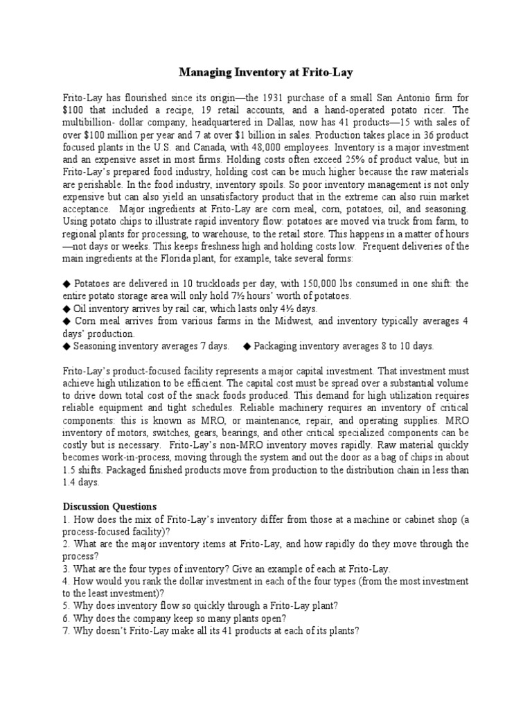 Frito-Lay Inventory Management Insights | PDF | Inventory | Business