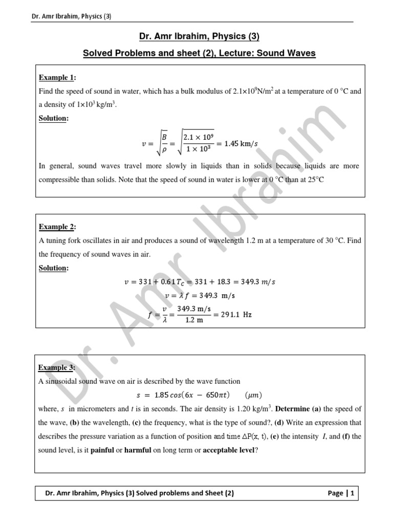 Sound Waves Solved Problems and Sheet (2) . | PDF | Sound | Waves