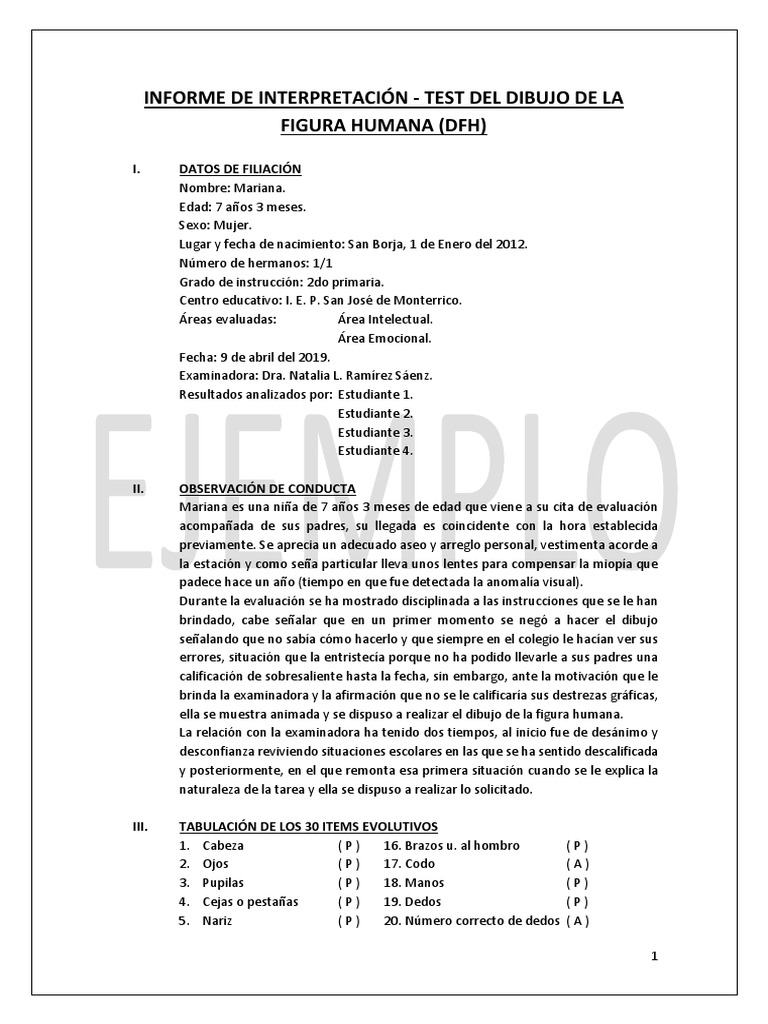 Técnicas Proyectivas DFH Modelo IP | PDF