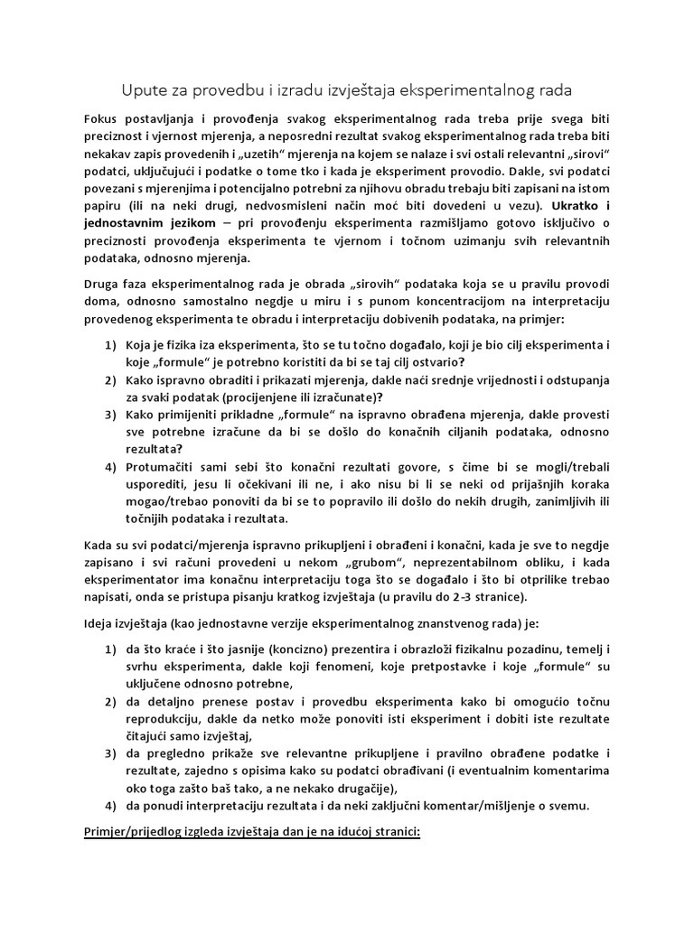Upute Za Izradu Izvještaja S Vježbi | PDF
