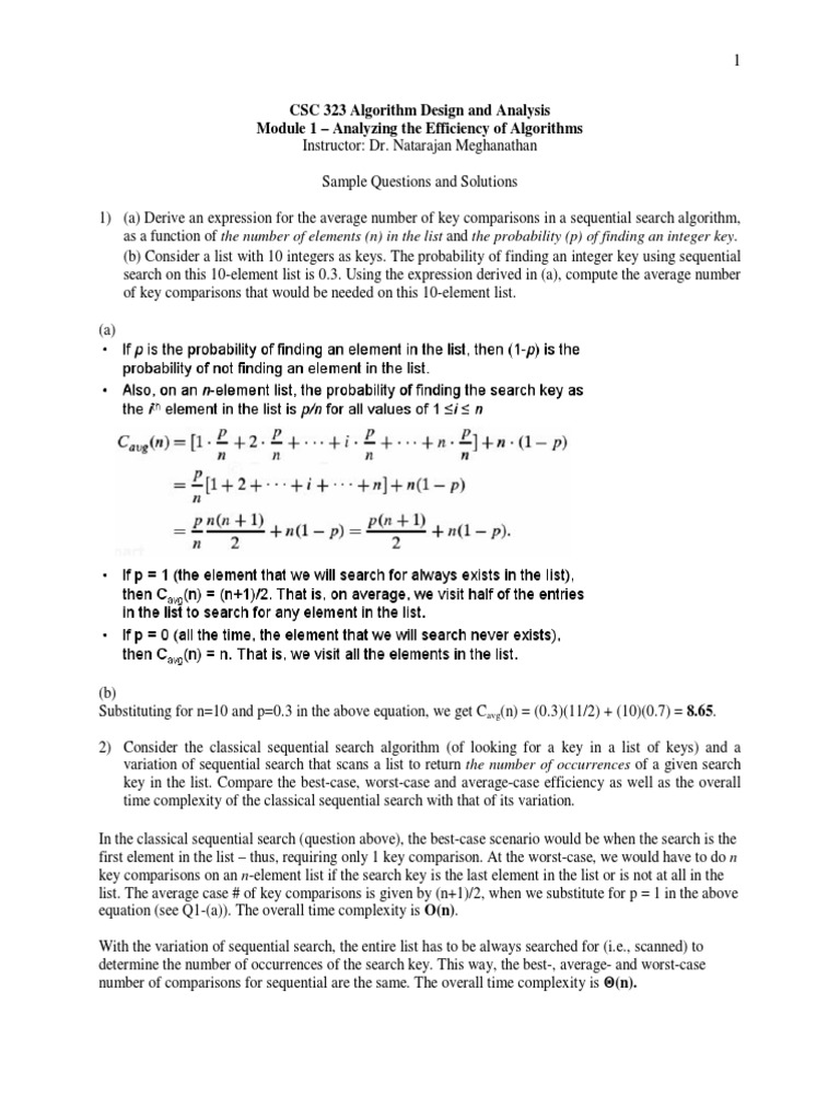 CSC323 Sp2016 QB Module 1 Efficiency of Algorithms | PDF | Time Complexity | Computer Programming