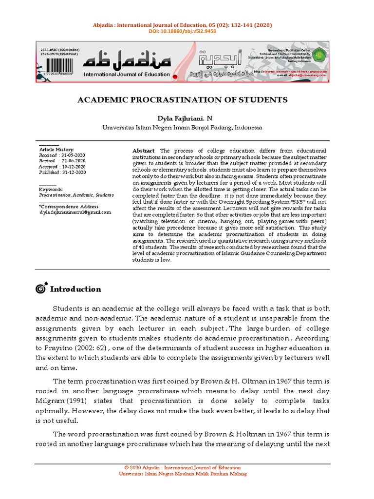 Academic Procrastination of Students | PDF | Procrastination ...