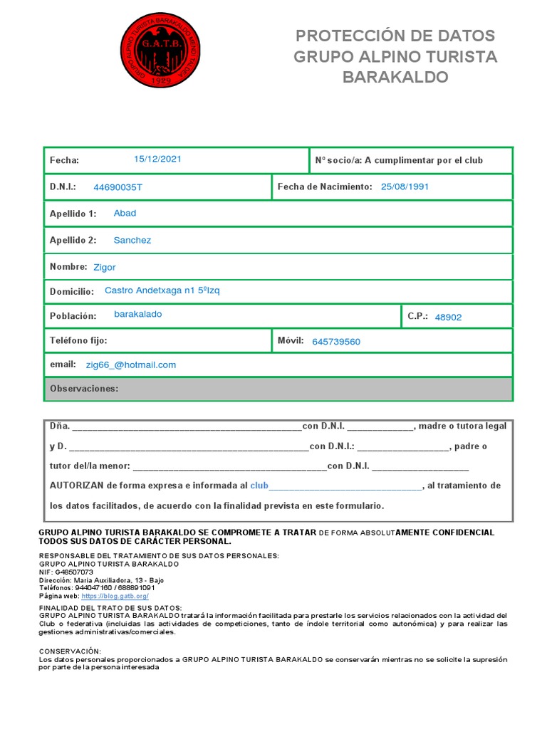 Ficha de Proteccion de Datos | PDF | Privacidad de la información | Gobierno