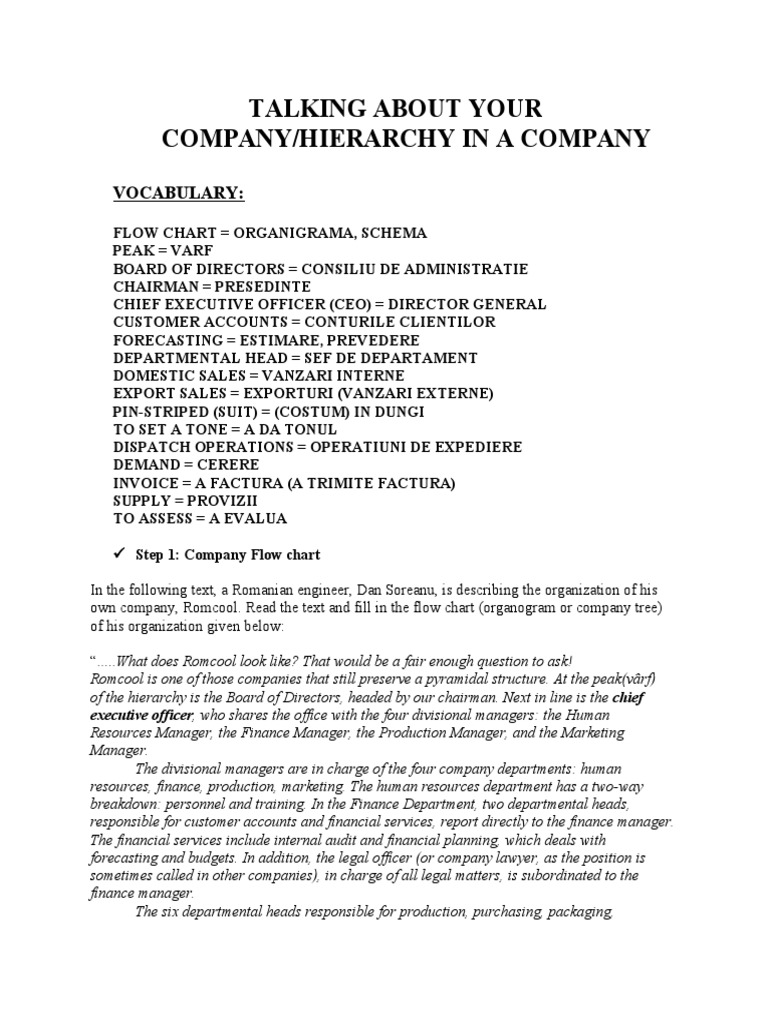 S6 - Hierarchy in A Company, Talking About Your Company | PDF ...