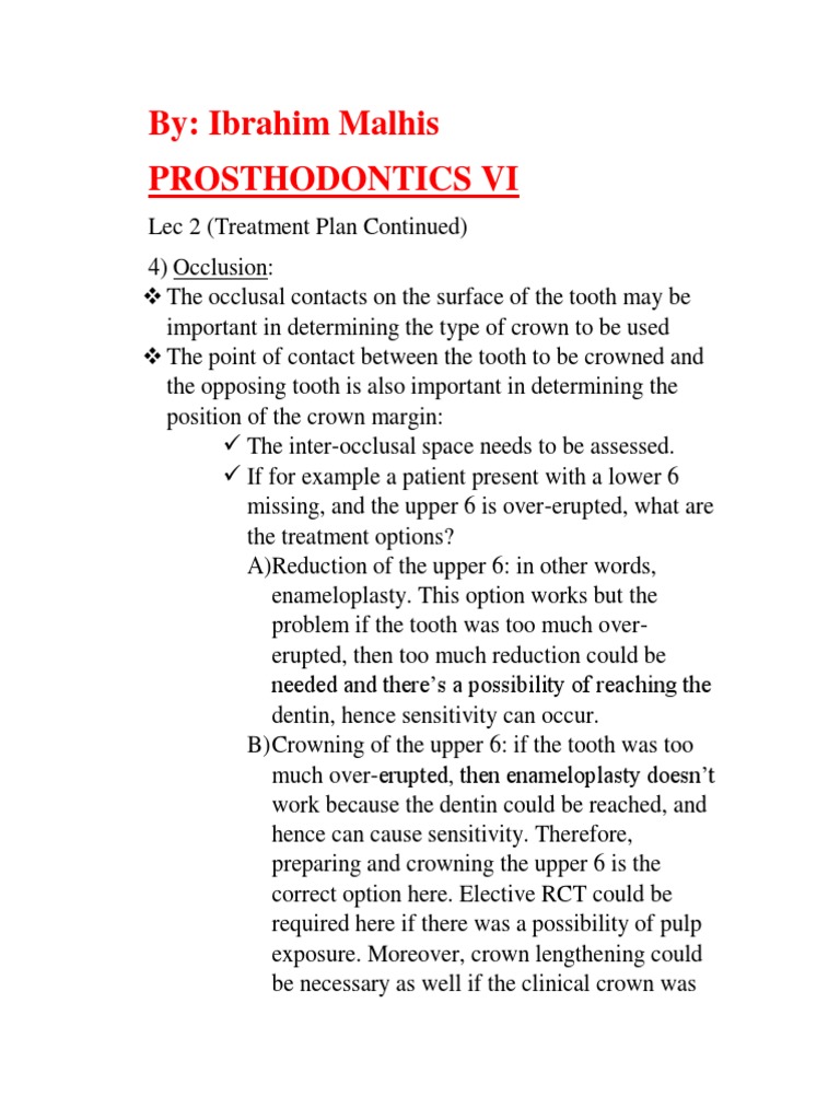 Treatment Planning FPD Lec 2 | PDF | Dentistry Branches | Dentistry
