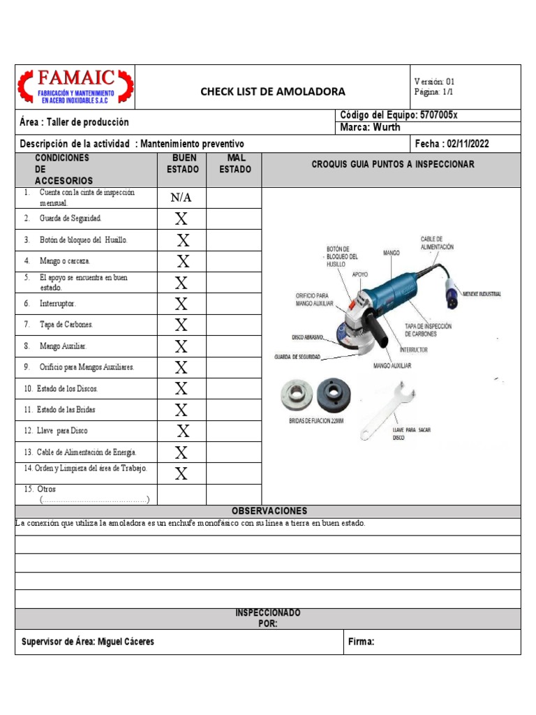 Check List de Amoladora Wurth | PDF