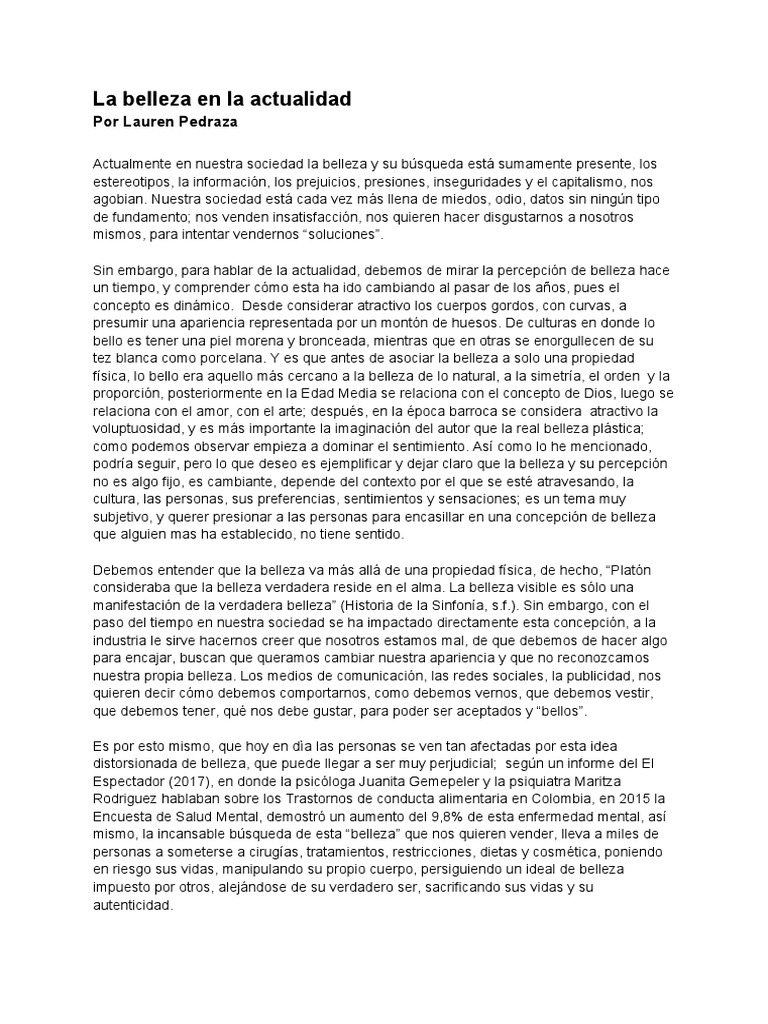La Belleza en La Actualidad | PDF | Belleza | Sicología