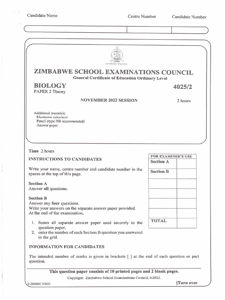 Biology Paper 2 2022 | PDF