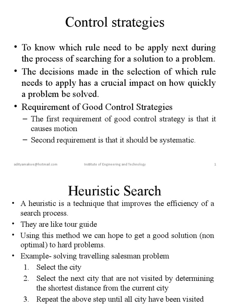 Control Strategies and Heuristic Search Techniques for Problem Solving ...