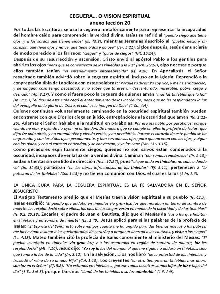 Ceguera o Vision Espiritual-Anexo Leccion 20 | PDF | Jesús | Evangelio de Mateo