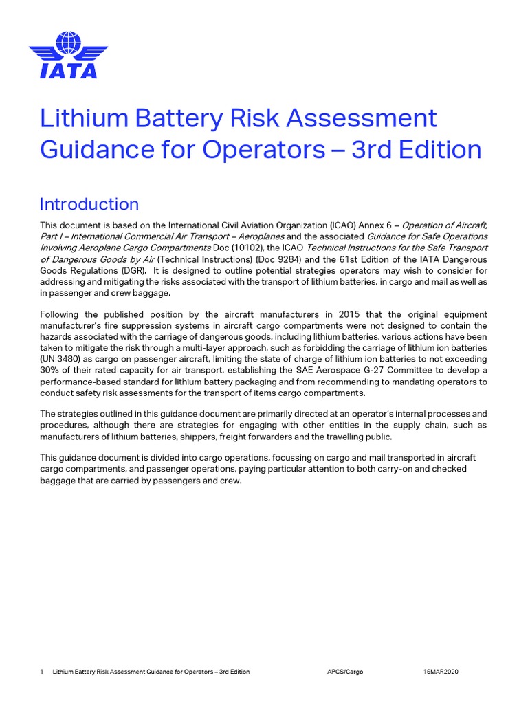 Lithium Battery Risk Assessment Guidance For Operators | PDF | Risk ...