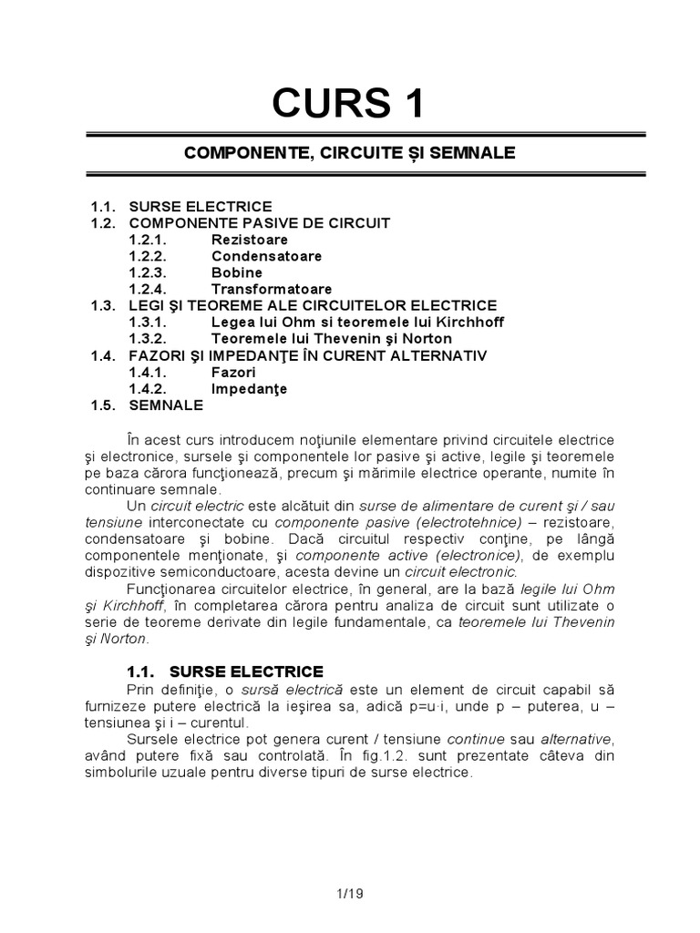 Curs 1 - Componente, Circuite Si Semnale | PDF