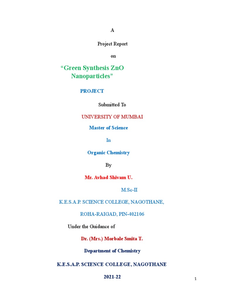 Green Synthesis of ZnO Nanoparticles | PDF | Zinc Oxide | Nanotechnology