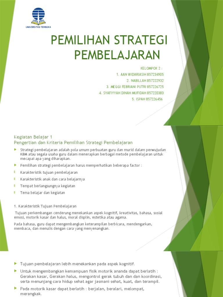 Pemilihan Strategi Pembelajaran | PDF