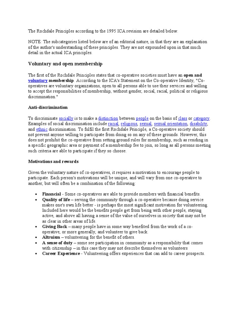 The Rochdale Principles According To The 1995 ICA Revision Are Detailed ...