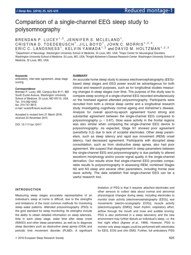 Journal of Sleep Research - 2016 - Lucey - Comparison of A Single Channel EEG Sleep Study To ...
