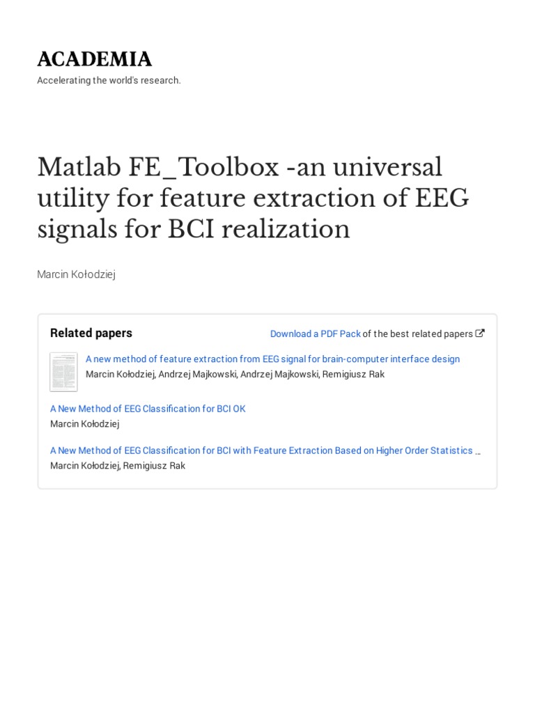 Matlab FE Toolbox - An Universal Utility For Feature Extraction of EEG Signals For BCI ...