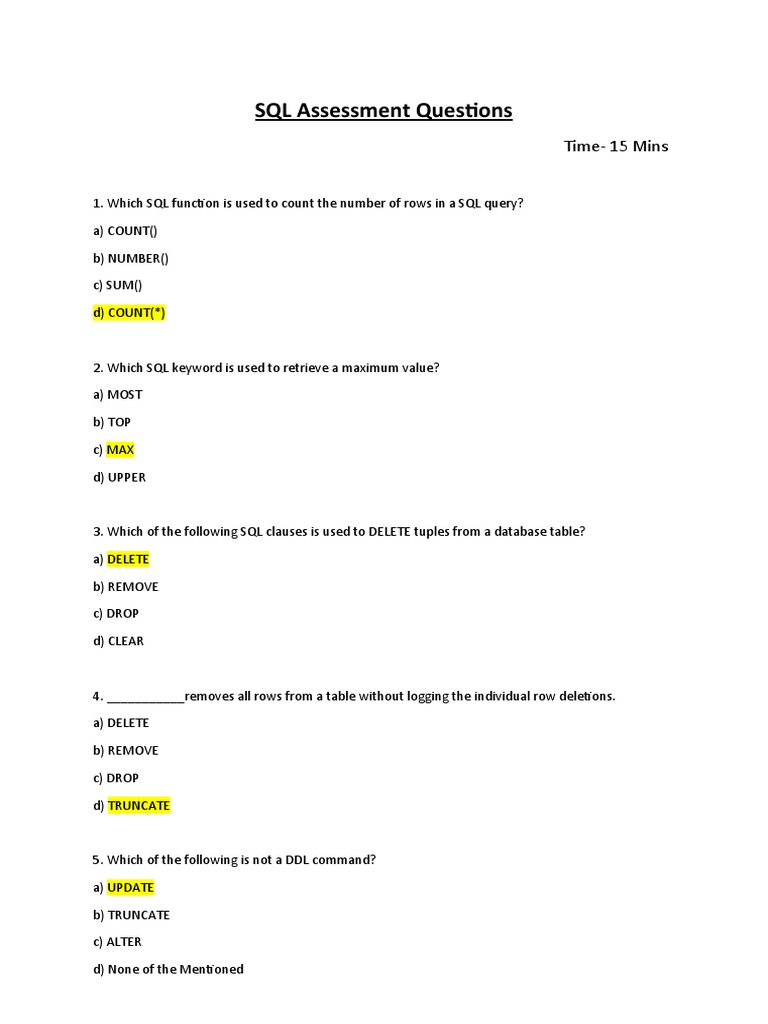 SQL Assessment | PDF