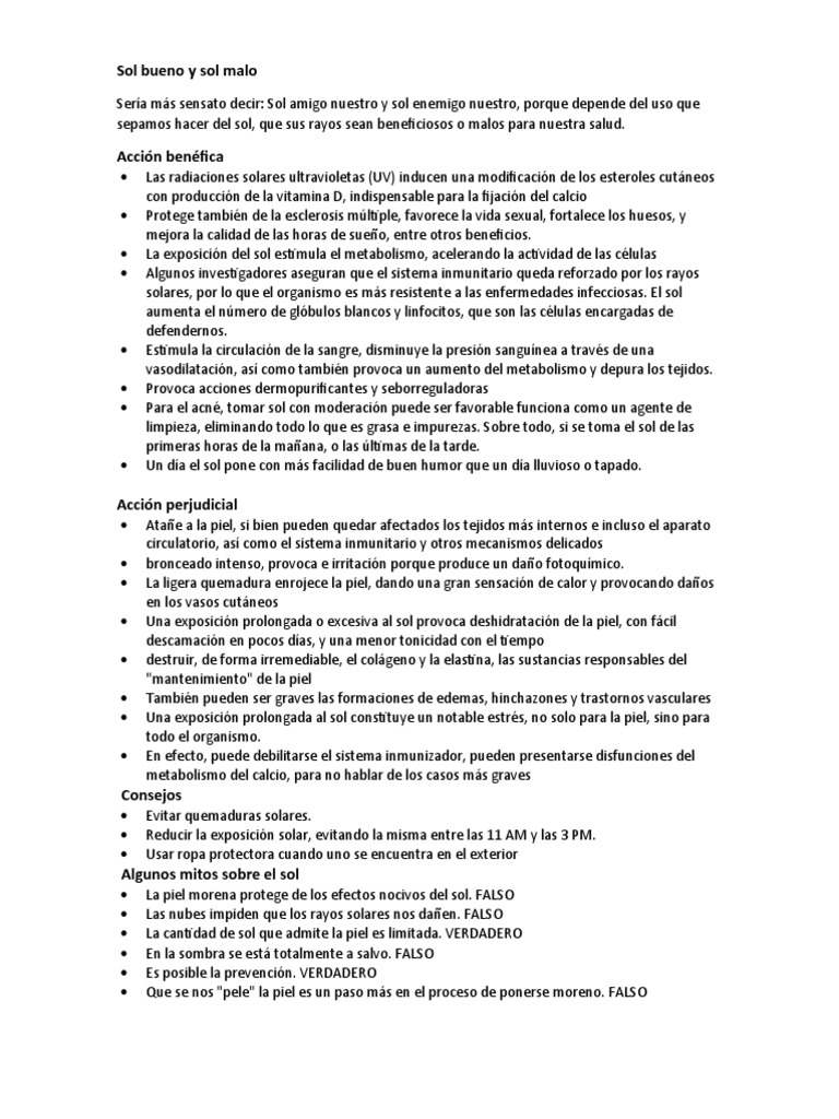 Sol Bueno y Sol Malo | PDF | Piel | Sistema inmune