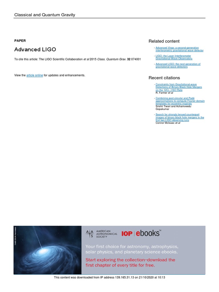 Advanced Ligo Pdf Ligo Gravitational Wave