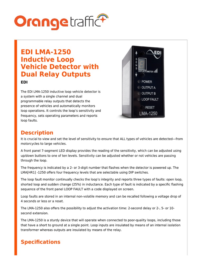 EDI LMA-1250 Inductive Loop Vehicle Detector With Dual Relay Outputs ...