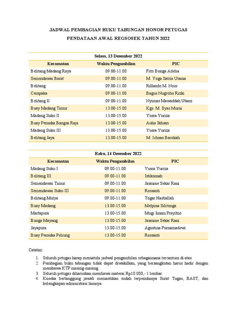Jadwal Pengambilan Buku Tabungan | PDF