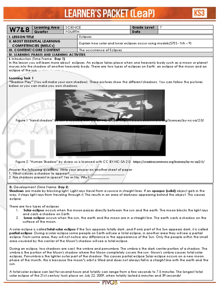 Q4-Science-7-Week7-8 - 1 | Download Free PDF | Solar Eclipse | Moon
