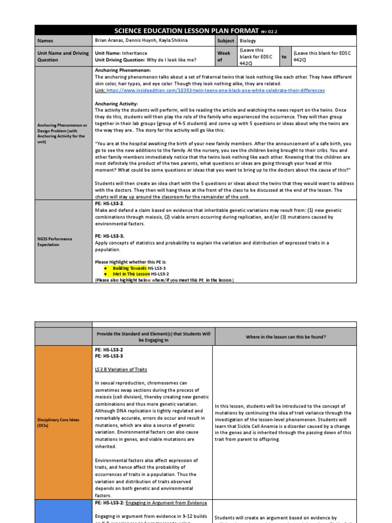 Lesson Plan 3 | PDF | Genetics | Genetic Variation