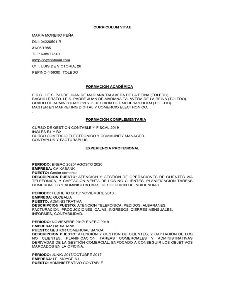 CV Maria Moreno | PDF | Industrias de servicio | Economias