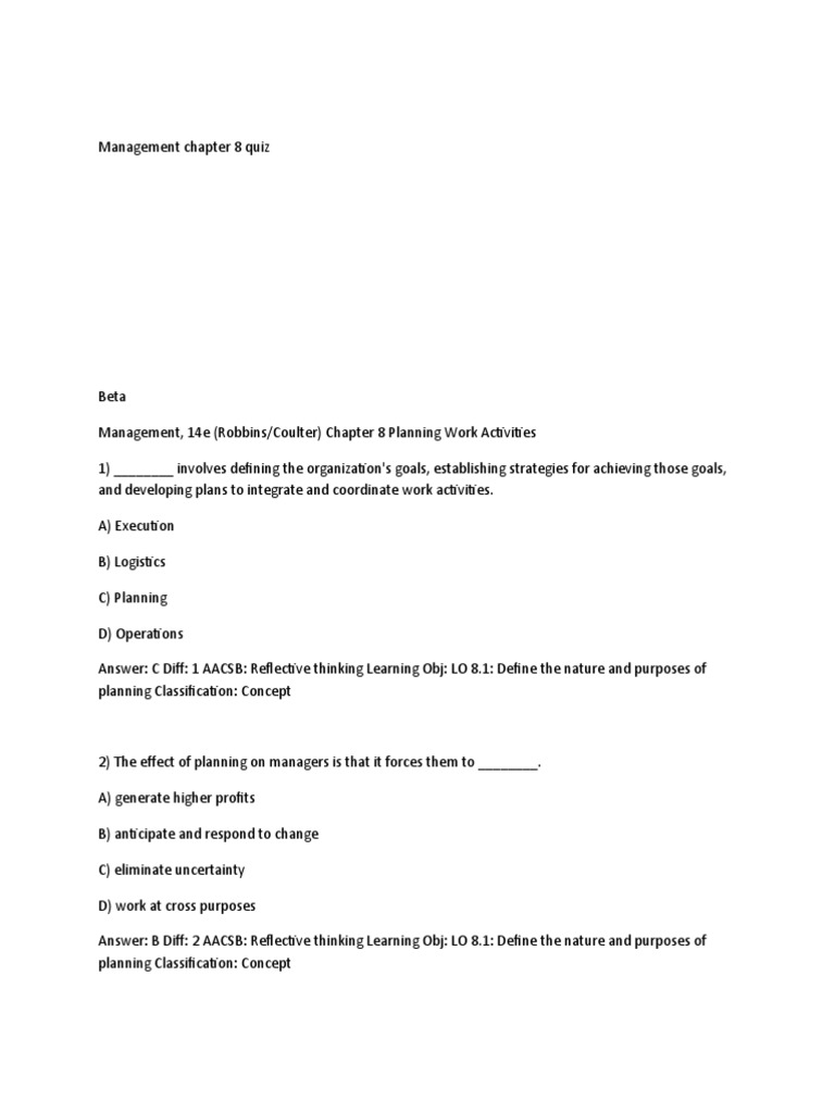 Chapter 8: Planning in Management Quiz | PDF | Goal Setting | Goal