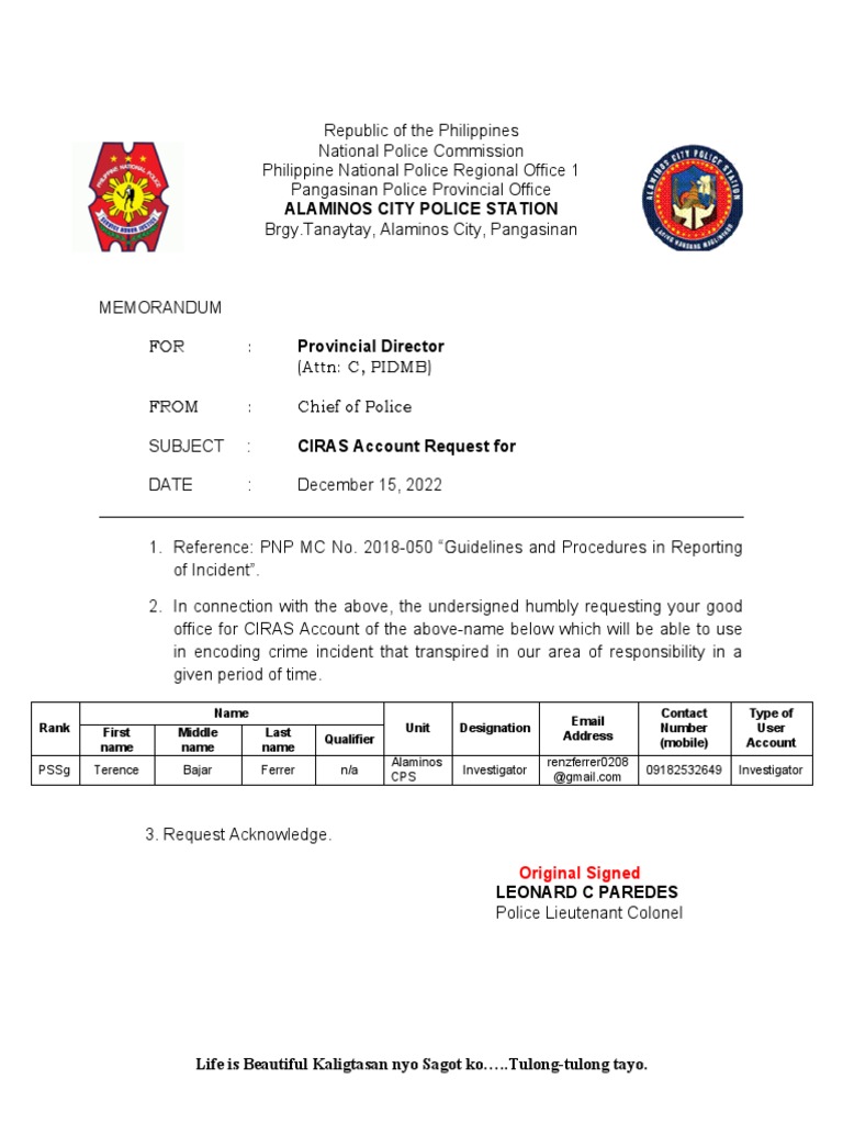 CIRAS Account Request For | PDF | Government | Philippines