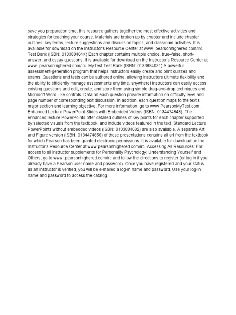 Instructor Resources for Personality Psychology | PDF