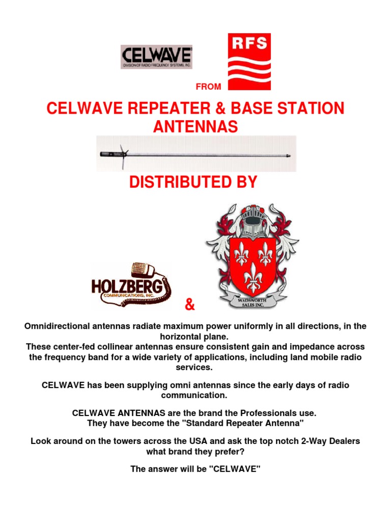 Cellwave Antennas From Holzberg and Wadsworth Sales | PDF | Antenna (Radio) | Ultra High Frequency