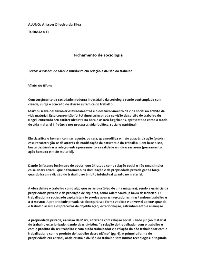 Fichamento 2 | PDF | Sociologia | Karl Marx
