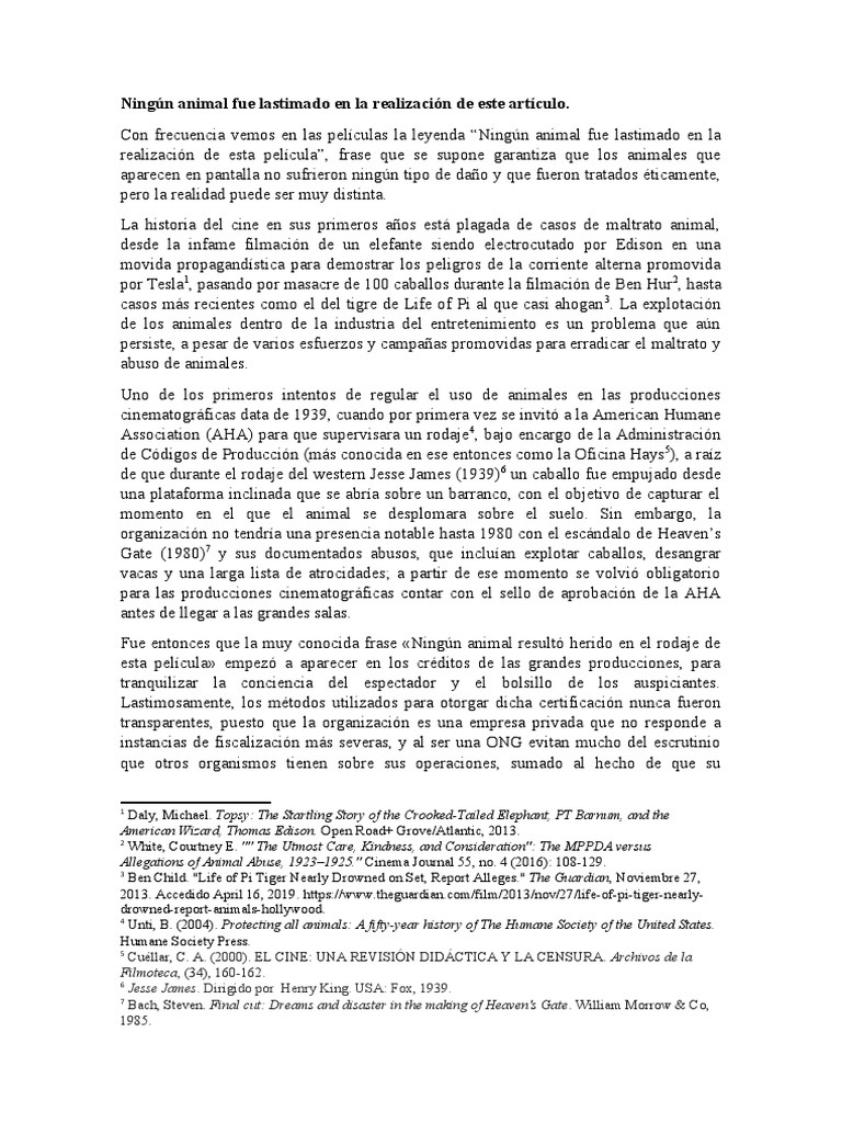 Ningún Animal Fue Lastimado en La Realización de Este Artículo (Correcciones) | PDF