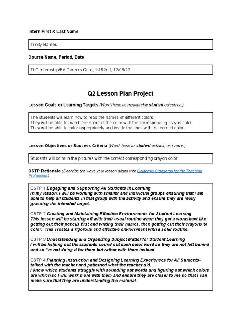 mq2 CSTP Lesson Plan Template | PDF