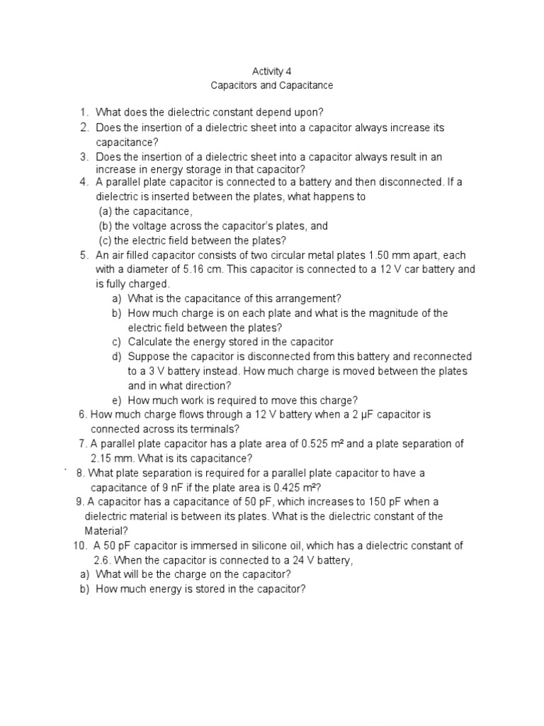 Activity 4 Capacitor and Capacitance | PDF
