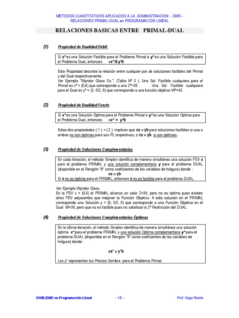 Relaciones Basicas Entre Primal Dual - Compress | PDF | Programación lineal | Optimización ...